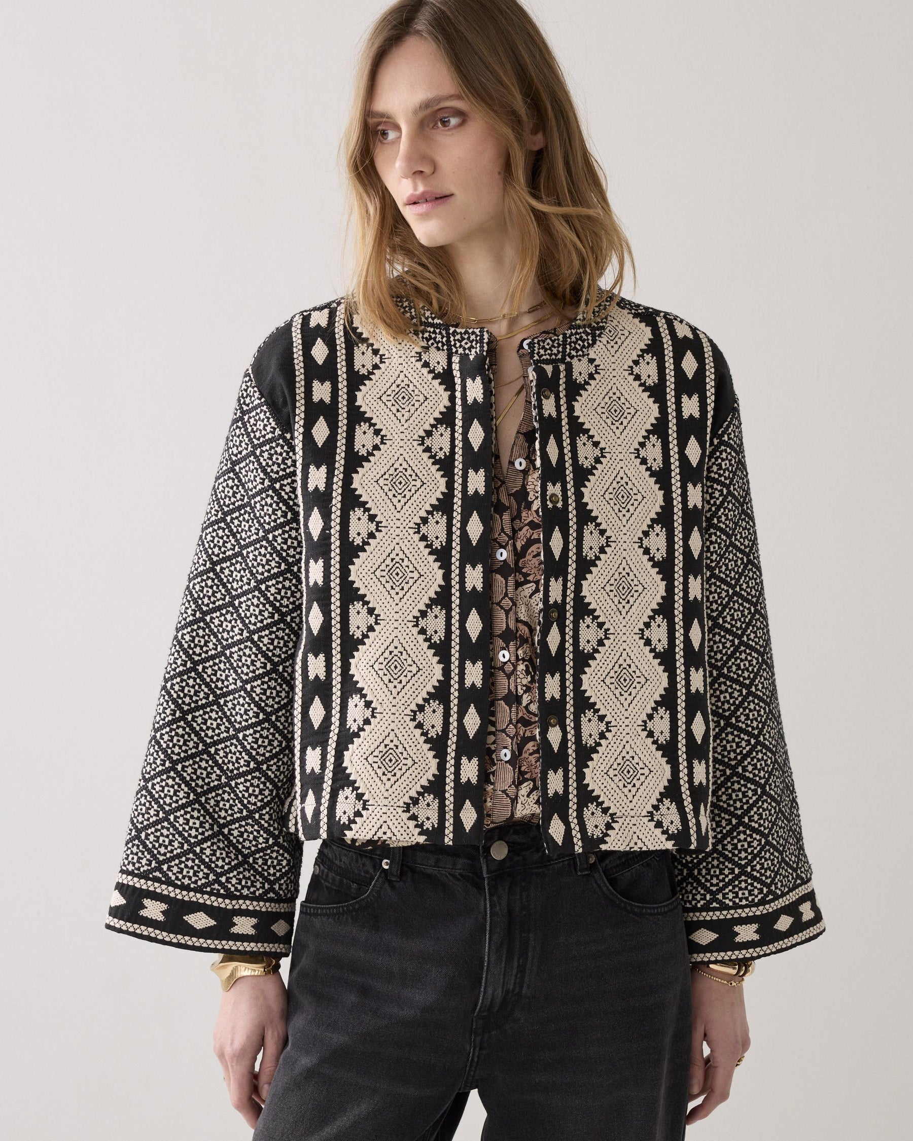 Shop Summum Woman Black Jacquard Mix Jacket - 1S1296 | Vanity Fair