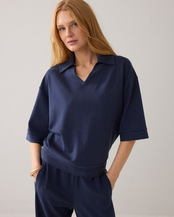 Shop Summum Woman Midnight Blue Pinstripe Top - 3S5253 | Vanity Fair